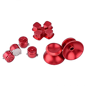 eXtremeRate Red Aluminum Analog Thumbsticks & Bullet Buttons & D-pad Replacements Kits Metal Buttons for ps4 Slim Pro Controller