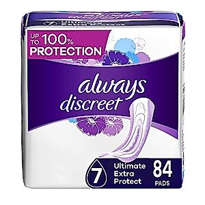 Always Discreet Ultimate Extra Protection Incontinence & Postpartum Pads with Rapid Dry, 42 Count x Pack of 2 (84 Count Total)