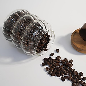 yutrenn Glass Jar with Airtight Lid Cute Glass Canisters for Nut Coffee Sugur Glass Storage Jar Sets of 3 Clear Jar for Kitchen Storage Decorative Container with Wood Lids, GJ-01B