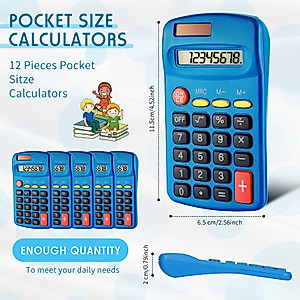 12 Piece Pocket Size Mini Calculators Solar Powered Calculators Handheld 8 Digit Display Basic Calculators Dual Power Basic Calculator Pocket Calculator for Office Students Kids, No Battery