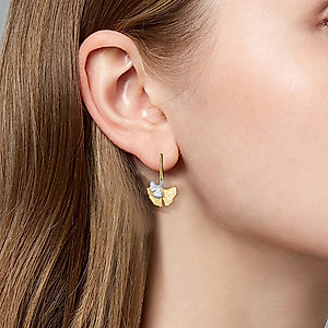 Silver Sunflower Heart Earrings for Women - 925 Sterling Silver Gold Sunflower/Daisy Heart Shape Dangle Earring for Women, You Are My Sunshine Dangling Earrings Jewelry (Ginkgo Leaf)