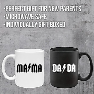 Rockstar Dad and Mom Mug - Gift for Pregnancy Announcement - New Parent Gifts for Couples - Dad and Mom Coffee Mug Set for Christmas Anniversary Birthday 11 Oz With Gift Box (Black&White)