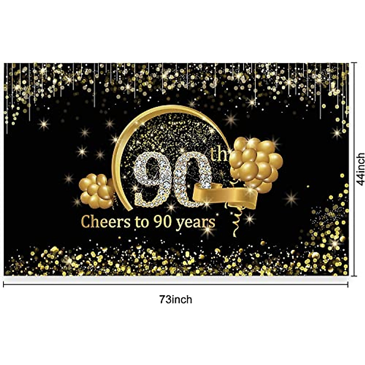 Happy 90th Birthday Banner Backdrop Decorations for Men Women, Black Gold Cheers to 90 Years Birthday Sign Party Supplies, Large Ninety Birthday Photo Booth Poster Decor