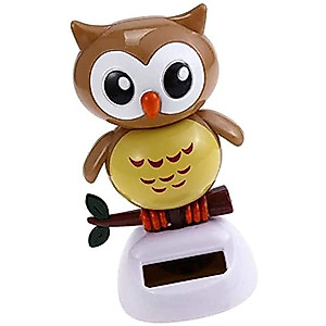 Solar Owl Bobble Shaking Head Dancing Toy Cat Figurine Statue Car Dash Board Ornaments for Car Vehicle Decoration - Light Coffee