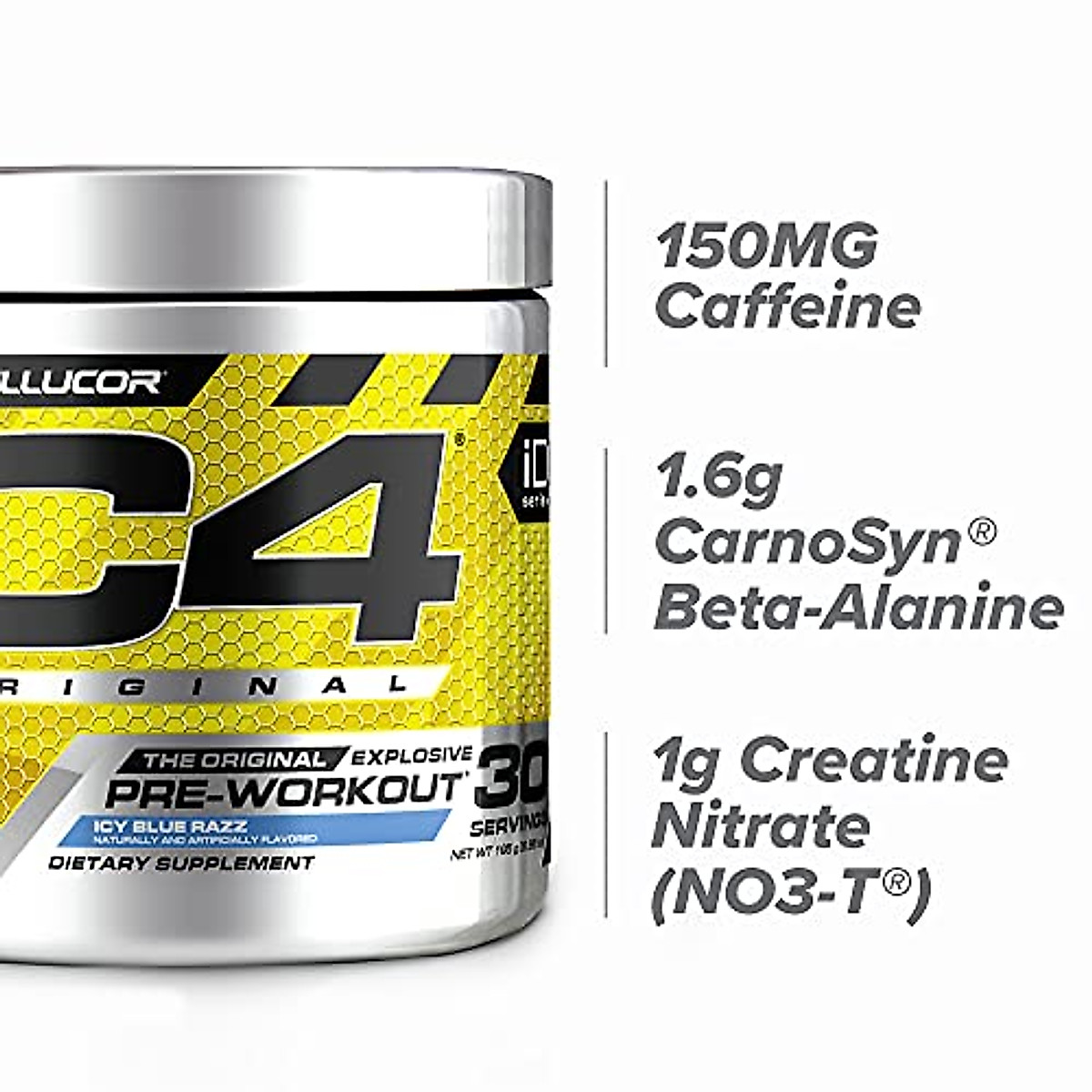 Cellucor C4 Original Pre Workout Powder ICY Blue Razz - Vitamin C for Immune Support - Sugar Free Preworkout Energy for Men & Women - 150mg Caffeine Plus Beta Alanine Plus Creatine - 30 Servings