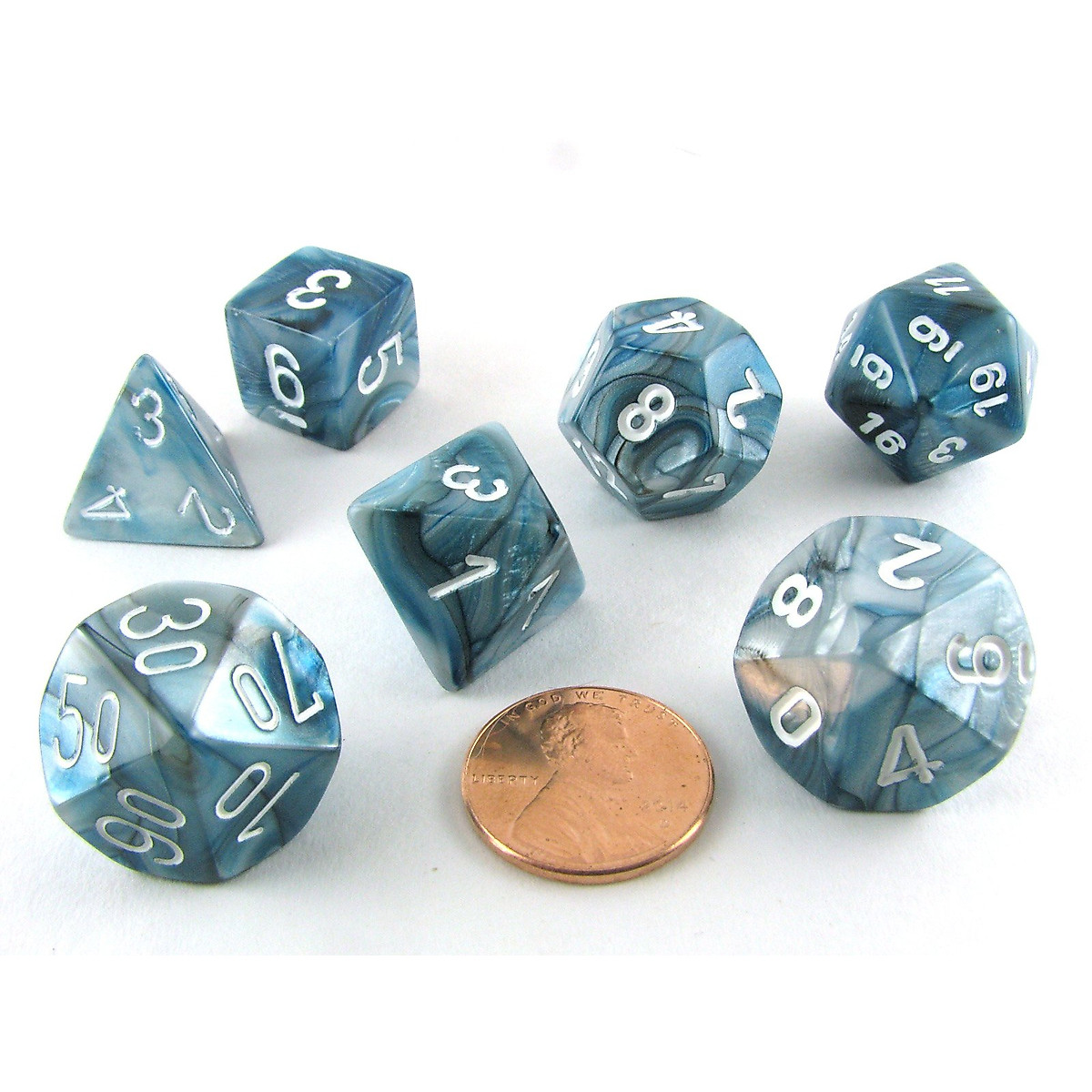 Polyhedral 7-Die Lustrous Chessex Dice Set - Slate with White CHX-27490