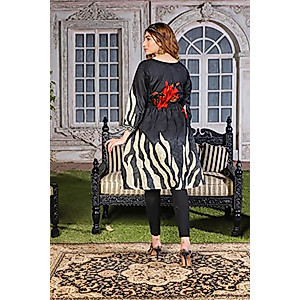 IshDeena Cotton Kurtis for Women: Festive, Indian Style, Plus Size Printed Calf-Length Kurti - Good for Travel & Gatherings (X-Large/Black)