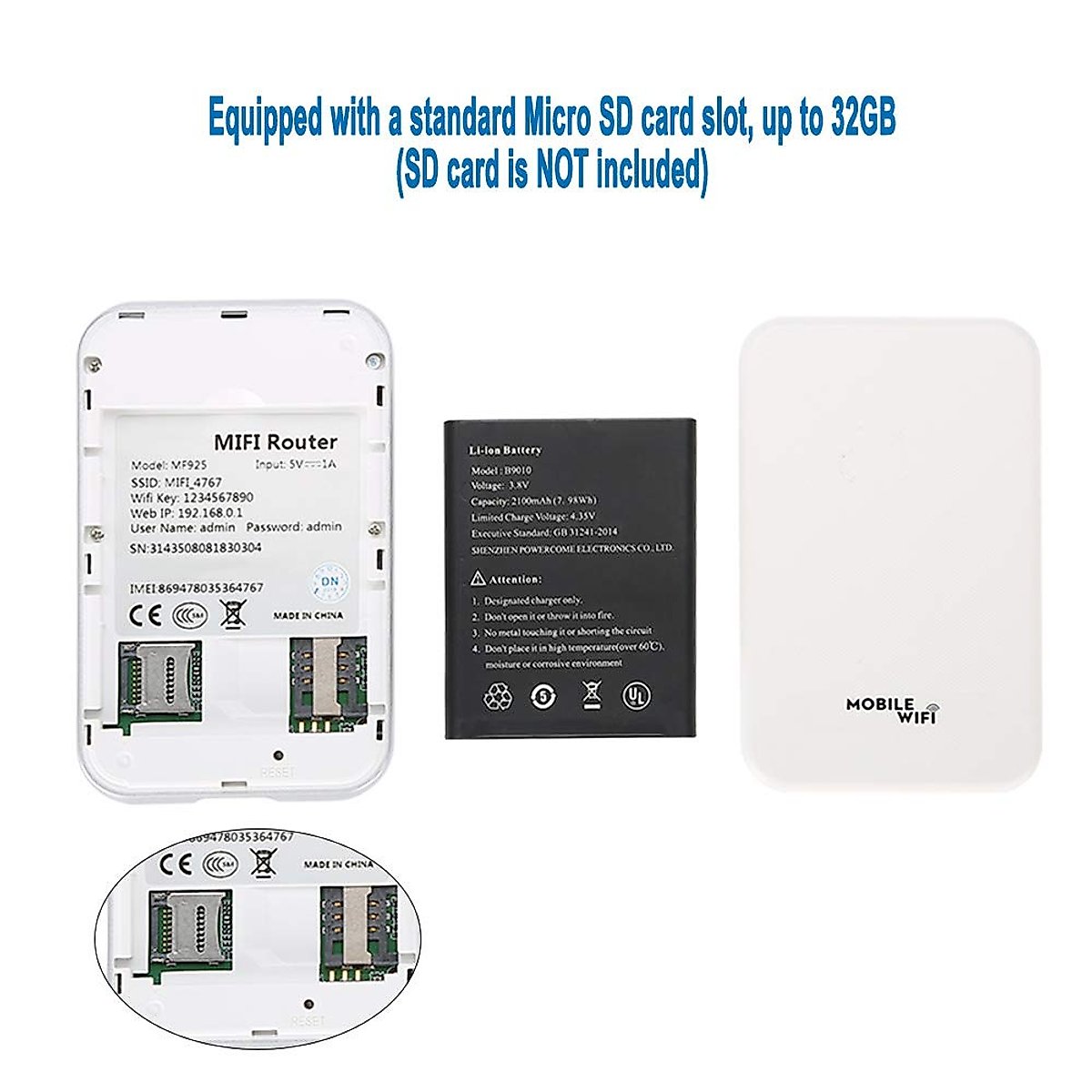 Bewinner Portable 4G Wireless WiFi Router, MF925 4G LTE WiFi Mobile Router, Unlocked Mini WiFi Box Data Terminal Box WiFi Wireless Router/Card Support 4G/LTE-FDD:B1/B3/B5, 3G/WCDMA:B1