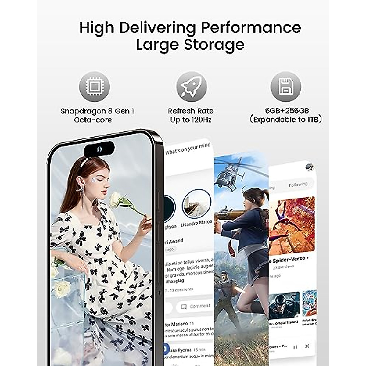 ExAchat A14 Pro Max 5G Unlocked Smartphone, 6GB+256GB Android13 Phone 6.82" FHD+ Display 120Hz 64MP Camera 6800mAh Dual SIM Unlocked Cell Phone GPS/Fingerprint/Face ID