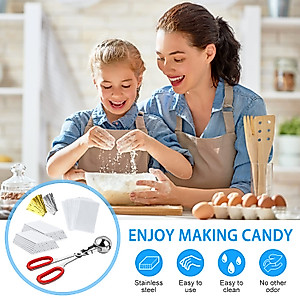 WXJ13 601 Pieces Lollipop Cake Pop Treat Bag Set including 200 Parcel Bags 200 Lollipop Sticks 200 Twist Tie, and 1 Cookie Meatball, Cake Pops Making Tools for Candies, Chocolates and Cookies