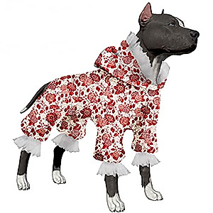 LovinPet Pitbull Dog Onesies, Anxiety Relief, Anti Licking Dog Pajamas Dog Jammies, Fashion Reflective Strap in The Park Metallic Radiant Cherry Prints Recovery Suit for Dogs Party Costume L