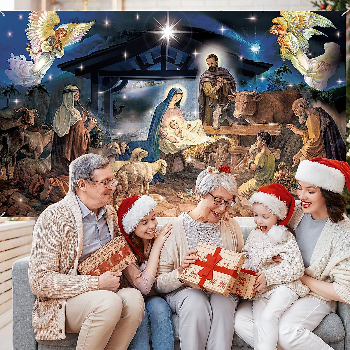 Tatuo Christmas Decoration Christmas Religious Backdrop Holy Nativity Photography Background Christmas Photography Background for Winter Xmas Outdoor Indoor Church Medieval Party Supplies, 73 x 43 In