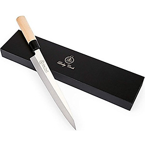 Lucky Cook Sashimi Sushi Knife 10 Inch - Perfect Knife For Cutting Sushi & Sashimi, Fish Filleting & Slicing - Very Sharp Stainless Steel Blade & Traditional Wooden Handle + Gift Box