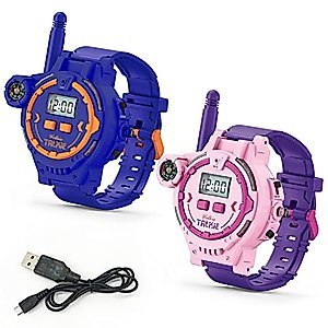 MEIMOS Rechargeable Walkie Talkie for Kids, Two-Way Radio Walky Talky with Flashlight Children Outdoor Game Interphone Toy Game and Gifts for Boy and Girl Age 4 to 12 (Blue+Pink), LZ060