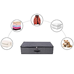 2PCS Foldable Under Bed Storage Box with Plastic Support Liner, Handles, Zipper lid, Blankets Clothes Comforters Storage Bin Organizer for Bedroom and Closet, 29×15×7inch, Black Grey