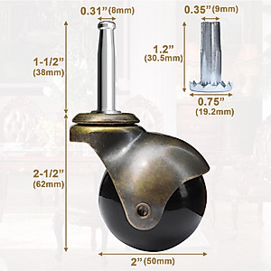 AAGUT 2" Ball Casters Stem Caster Wheels Set of 4 with 5/16" x 1-1/2" (8 x 38mm) with Metal Sockets Replacement Vintage Antique Swivel Wheel for Sofa, Chair, Cabinet