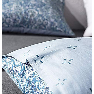 SLEEPBELLA Duvet Cover King, 600 Thread Count Cotton Blue & Green Paisley Floral Pattern Reversible Comforter Cover