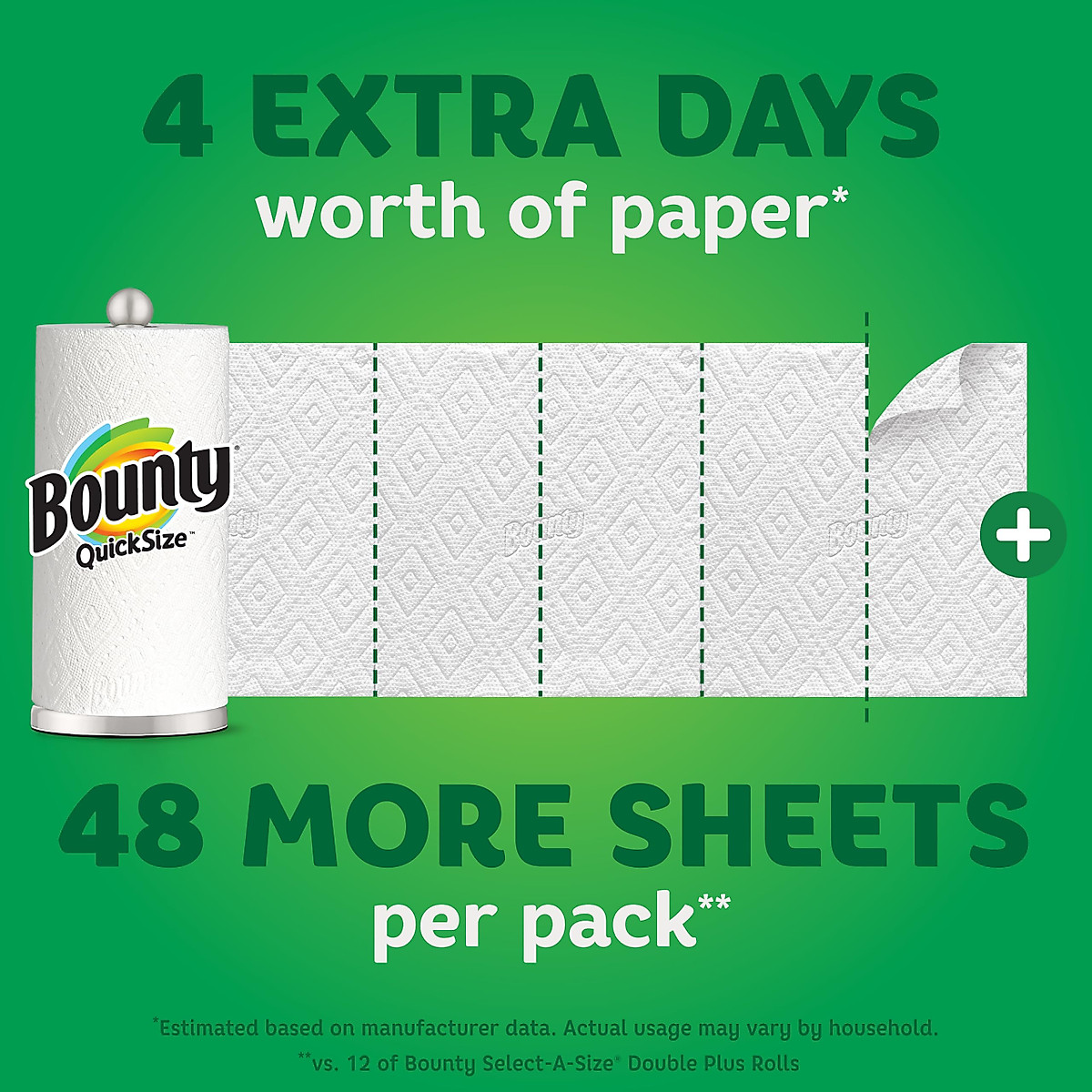 Bounty Quick-Size Paper Towels, White, 12 Family Rolls = 30 Regular Rolls (Packaging May Vary)