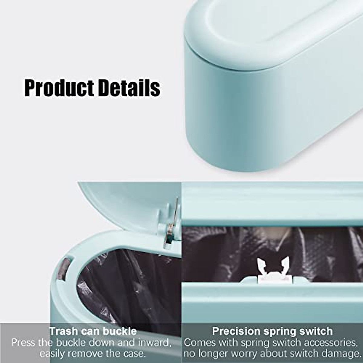 SHAIDOJIO Mini Trash Can, Desktop Wastebasket with Lid, Removable Small Garbage Can, Pop Up Tiny Countertop Trash Bin for Desk Office, Bedroom, Bathroom, Vanity, Coffee Bar Tabletop (Light Blue)