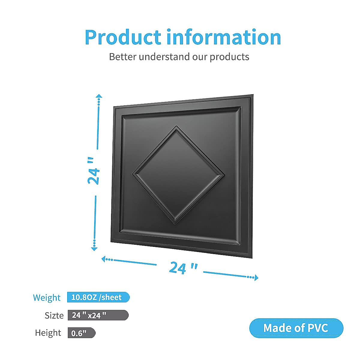 Art3d Decorative Drop Ceiling Tiles 2x2, Glue up Ceiling Panel Square in Black, Pack 12 Tiles