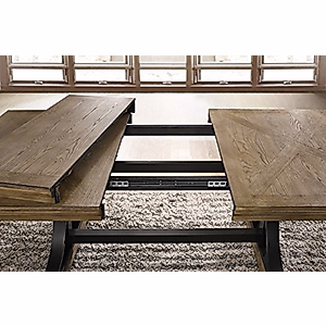 Roundhill Furniture Birmingham 8-Piece Extendable Table with Nailhead Bench and Armchairs Dining Set, Driftwood