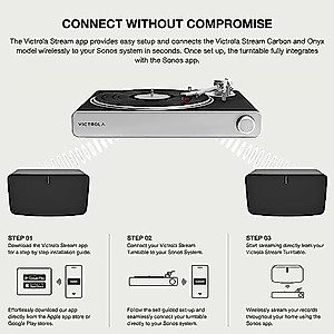 Victrola Stream Carbon Turntable - 33-1/3 & 45 RPM Vinyl Record Player, Works with Sonos Wirelessly, High Precision Cartridge, Semi-Automatic, Wi-Fi, RCA, Pre-Amp Out, Sleek & Stylish, Matte Finish