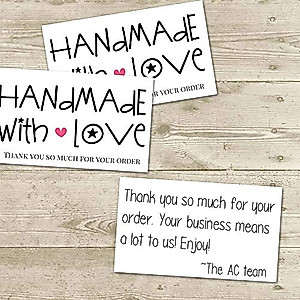 Handmade With Love Thank You Customer Appreciation Package Inserts for Small Businesses, 100 2" X 3.5” Single Sided Insert Cards by AmandaCreation