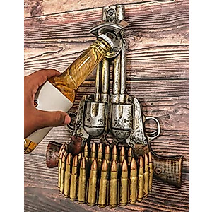 Ebros Gift Rustic Western Cowboy Outlaw Dual Revolver Pistols Guns Wall Mounted Bottle Cap Opener With Bullet Shells Casings Catcher Basin Wild West Country Themed Decorative Accent