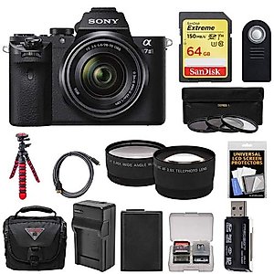 Sony Alpha A7 II Digital Camera & 28-70mm FE OSS Lens with 64GB Card + Case + Battery & Charger + Tripod + Tele/Wide Lens Kit