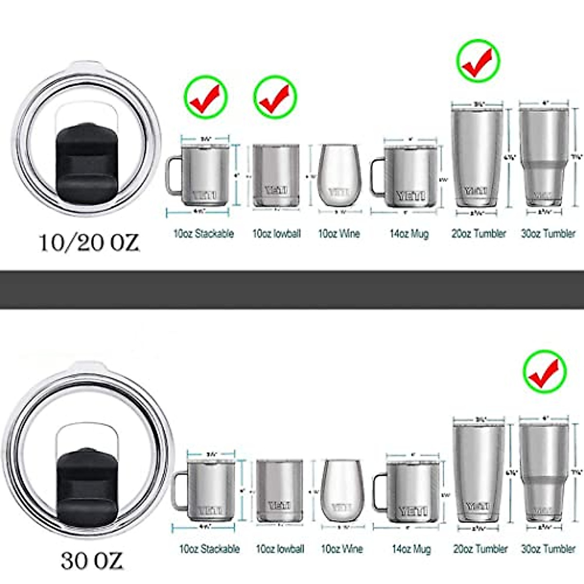 FXTNKYY 2Pcs Tumbler Lid,Yeti Lids 20 oz Replacement Lid,Fits YETI Rambler Or Old Style Rtic Coffee Tumbler,Replacement Magnetic Slider, Magnetic Spill Proof Tumbler Cover (20 oz, 2Pcs Black)