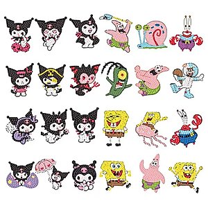24pc 5D Diamond Painting Kits for Kids, DIY Animals Diamond Painting Stickers, Handmade Digital Diamond Arts Craft Mosaic Stickers, Suitable for Children Aged 4-12(B-Animation)