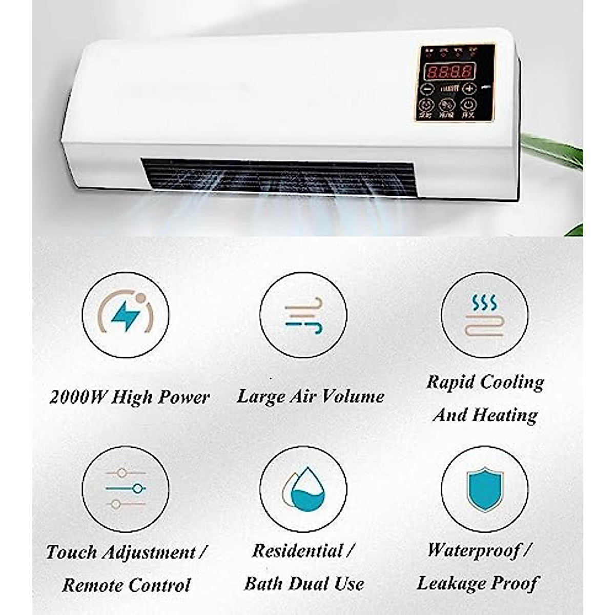 Cryfokt Mini Air Conditioner, 2000W Mini Air Cooling Heating Fan for Bedroom, Portable Wall Mount Air Conditioners and Heater Combo, Wall Mounted Fan, Remote Control or Touch Screen Control