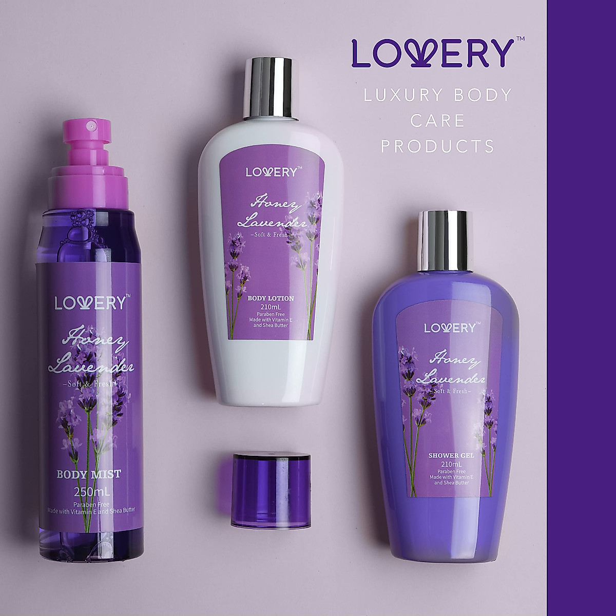 Bath and Body Gift Set for Women & Men, Honey Lavender Home Spa Set With Natural Extracts, Vitamin E, Shea Butter - Shower Gel, Body Lotion, Body Mist, Personal Self Care Kit, Body Care Travel Set