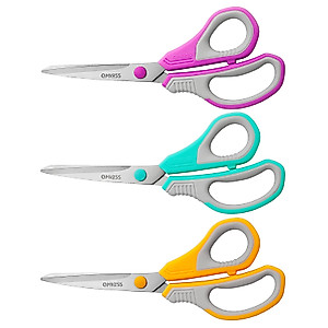 QMVESS 8.5" Scissors All Purpose 3 Pack, Ultra Sharp Multipurpose Blade Shears, Professional Ergonomic Comfort Grip Scissors for Office School Home Sewing Fabric DIY Craft Cutting General Use