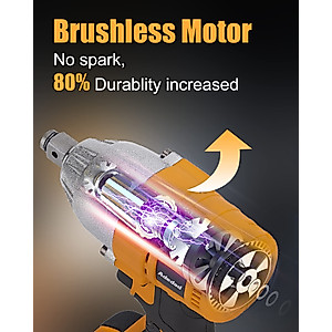 Adedad 20V Brushless 1/2 inch Cordless Impact Wrench with Battery, Fast Charger, LED Light - 240 ft-lbs Torque 3000 RPM