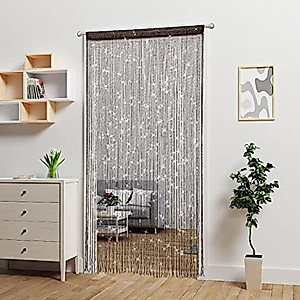 2 Pcs Door String Curtain Doorway Beads Curtains,Hanging Room Divider Beaded Decor Hippie Glitter Fringe Panel Closet Window Wall Backdrop Doors Sequin Sheer Boho Doors Tassel (2, Coffee, 39×79in)