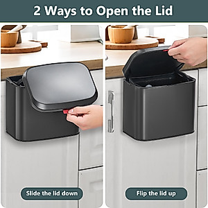 Nunsino Hanging Kitchen Compost Bin 4 Liter / 1.05 Gallon Includes 30 Compostable Bags, Trash Can with Removable Inner Bucket, Stainless Steel, Airtight Lid, Black (N01TC004BB)