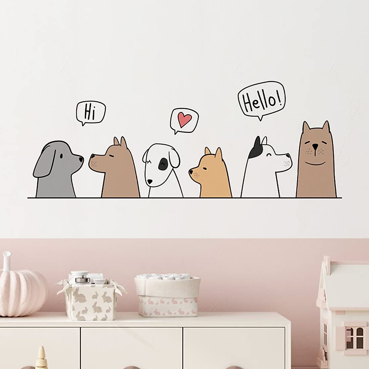 Buer Homie Decals Wall Stickers, Dog Cartoon Animal Decor, Dogs 'Say Hi'