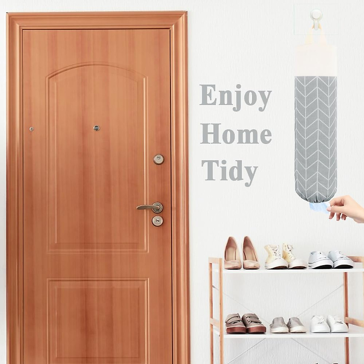 Plastic Bag Holder, Canvas Grocery Bag Holder Dispenser, Wall Mount Shopping Trash Bag Storage Organizer for Home Kitchen