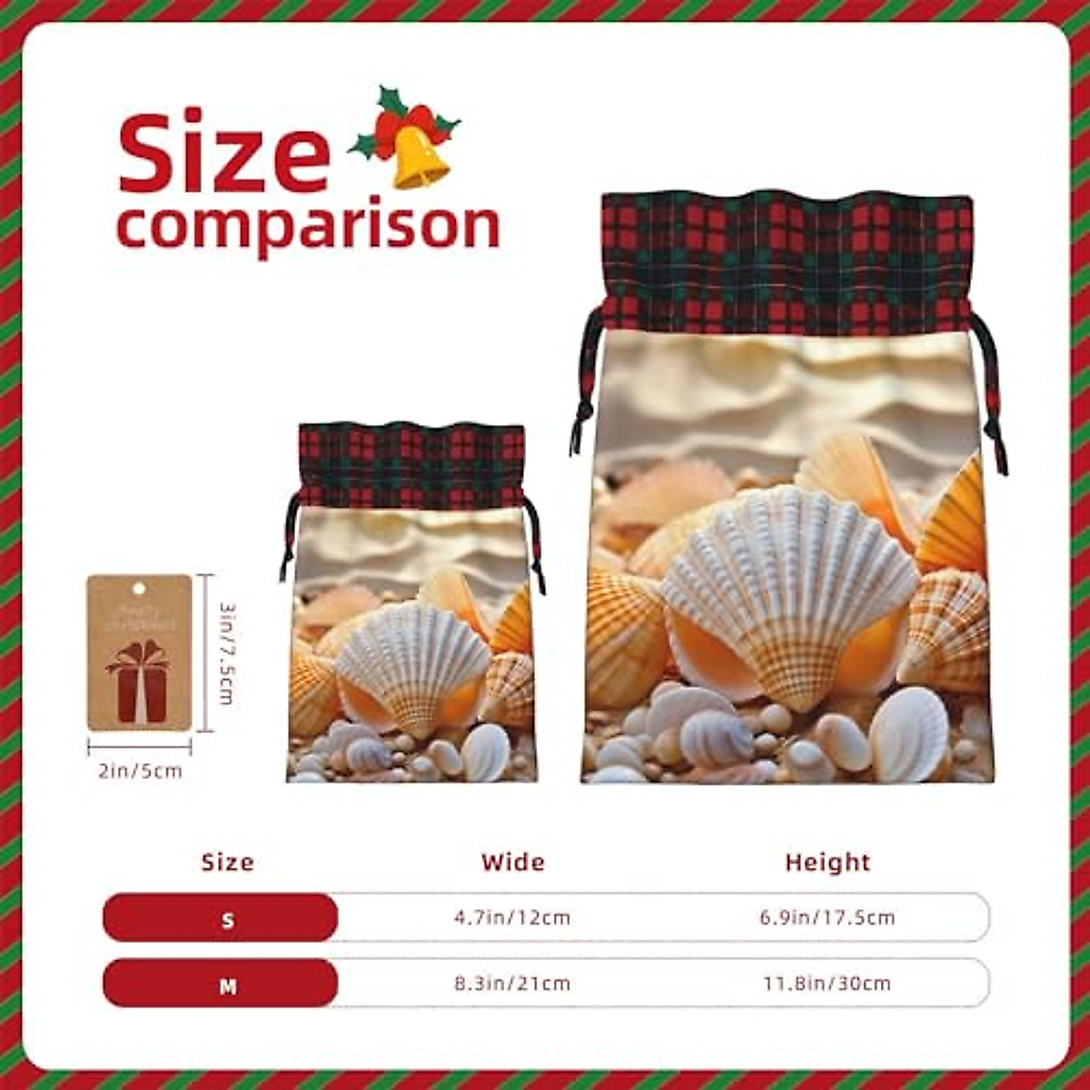 Christmas Gift Bags with Drawstring Burlap Gift Bags beautiful Shells Christmas Linen Bags for Xmas Party Candy Bags with Cards Xmas Reusable Wrapping Bags Christmas Linen Treat Bags for Holiday