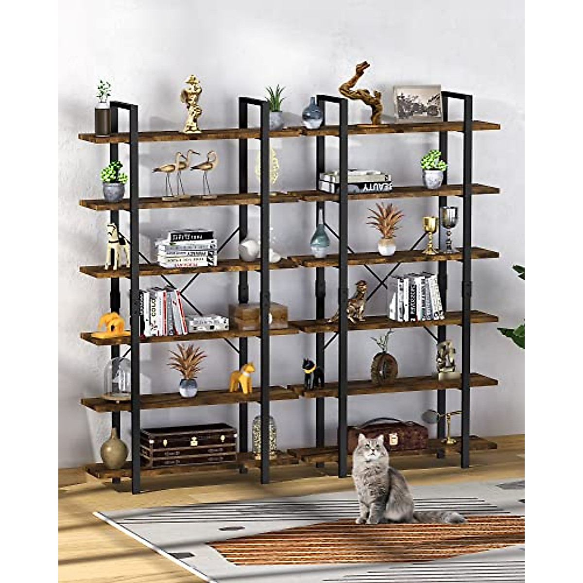 FRAPOW 83Inch Large Vintage Bookshelf, 6 Tier Industrial Etagere Displaying Bookshelf with Metal Frame for Home Living Room Office Study