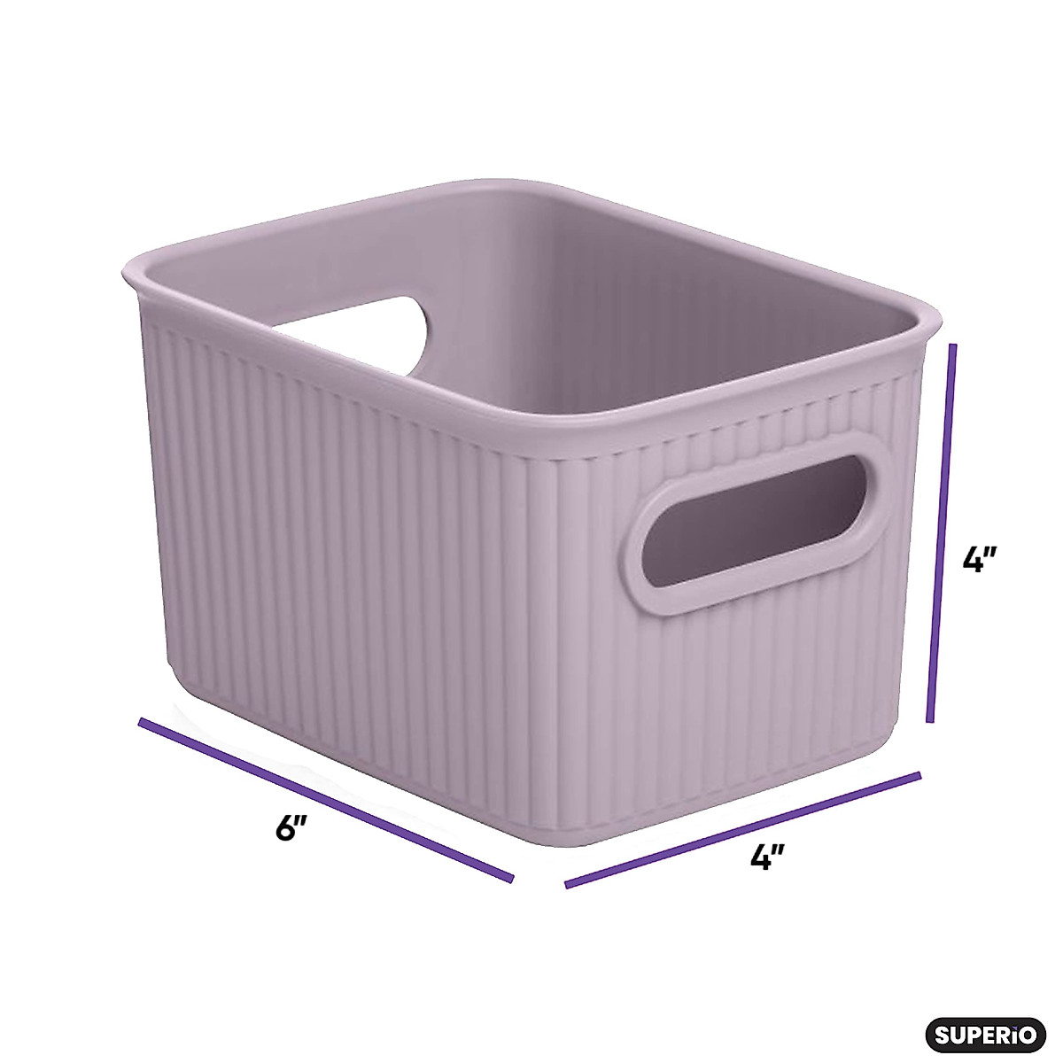 Superio Ribbed Collection - Decorative Plastic Open Home Storage Bins Organizer Baskets, Small Lilac Purple (1 Pack) Container Boxes for Organizing Closet Shelves Drawer Shelf 1.5 Liter