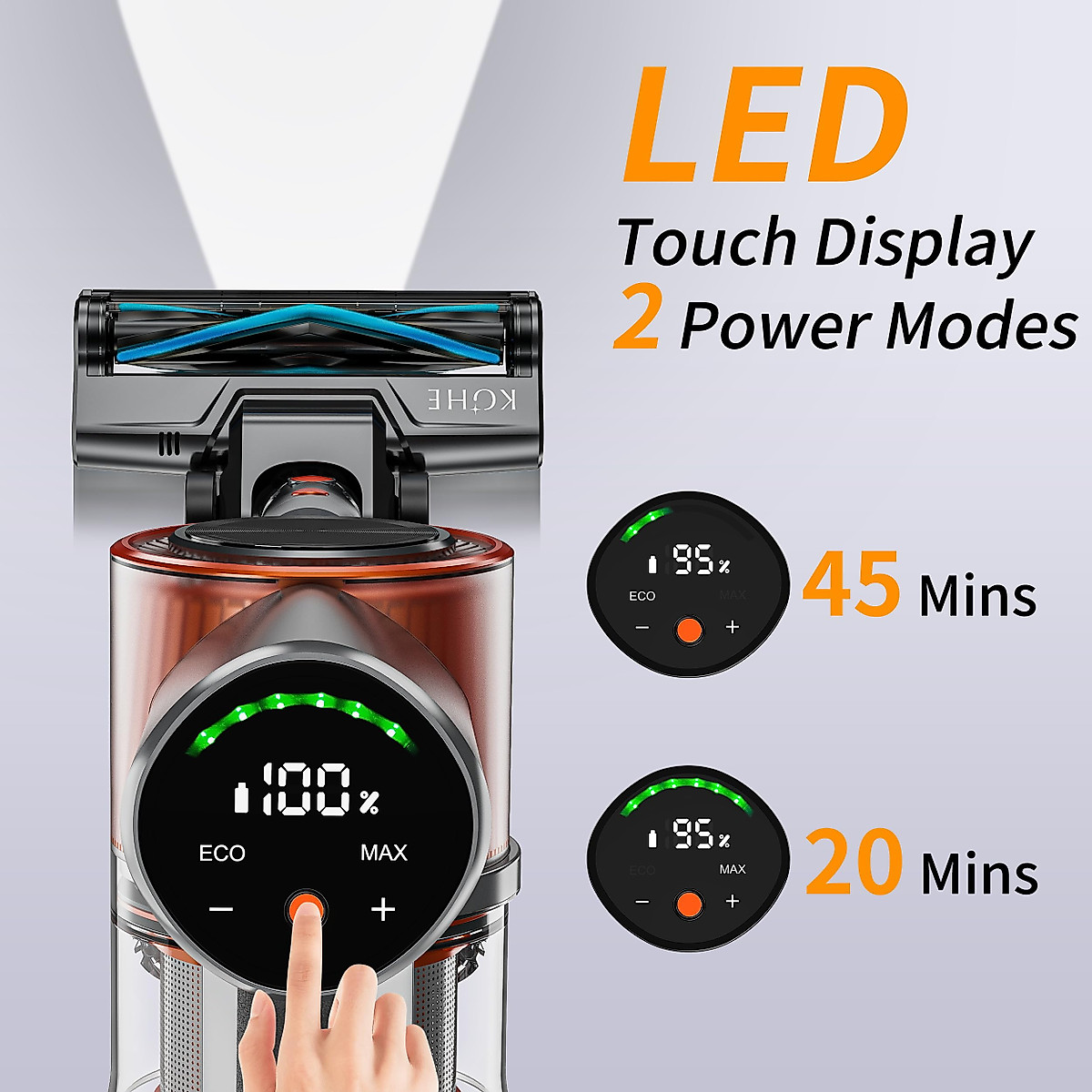 KOHE Cordless Vacuum Cleaner with LED Display, 6-in-1 Lightweight Stick Vacuum,45 Mins Max Runtime,2200 mAh Battery,Powerful Rechargeable Vacuum Cleaner for Hard Floor Carpet Pet Hair Home-V10