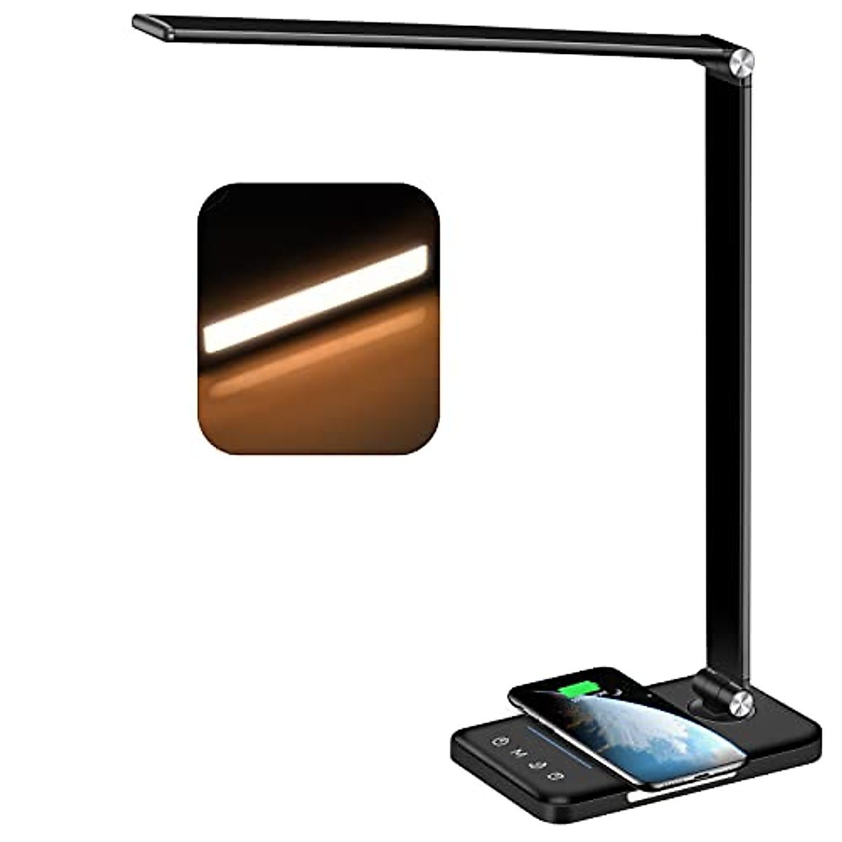 AFROG 8-in-1 4th Gen Multifunctional LED Desk Lamp with 10W Fast Wireless Charger,USB Charging Port,1200Lux Super Bright,5 Lighting Mode,7 Brightness，40 Min Timer,Night Light Function,5000K