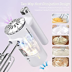 BAIGELONG Hand Mixer Electric, 500W Ultra Power Handheld Mixer with Continuously Variable Speed Control, 5 Stainless Steel Accessories Kitchen Mixer for Baking, Dishwasher Safe, White Silver