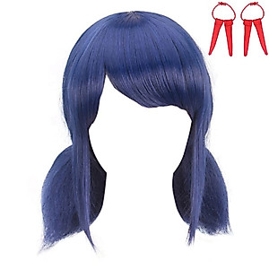 DAZCOS Anime Cosplay Wig For Girls Women Blue Hair With Red Rope