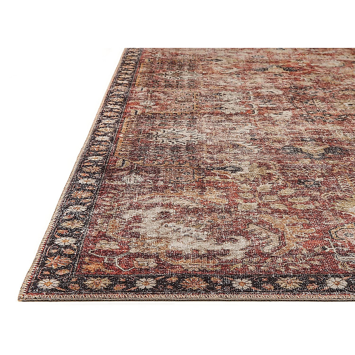Valenrug Washable Rug 5x7 - Ultra-Thin Antique Collection Area Rug, Stain Resistant Rugs for Living Room Bedroom, Distressed Vintage Rug(Orange, 5'x7')