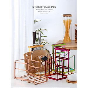 Knife Holder Bakeware Organizer Pot Lid Holder Rack for Pots, Cake Molds, Cutting Boards, Mats, Cookware-Rose Gold