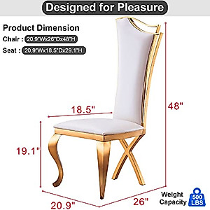 Goderfuu Dining Chairs Set of 6 - Kitchen Dining Room Chairs White Leather Dining Chairs with High Gloss Stainless Steel Gold Legs, Modern Dining Chairs Kitchen Chairs White Accent Chairs Side Chairs