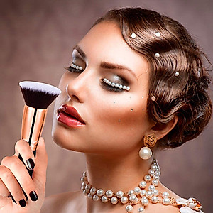 Party Queen Flat Top Kabuki Foundation Brush, Vegan Makeup Tool,Synthetic Makeup Brushes for Liquid, Cream,Blending Mineral,Powder,Buffing Stippling,Soft,Travel Size Makeup Tools,RoseGold